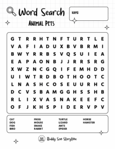 Word Search – Animal Pets (Free Printable for Kids) - Buddy Son ...